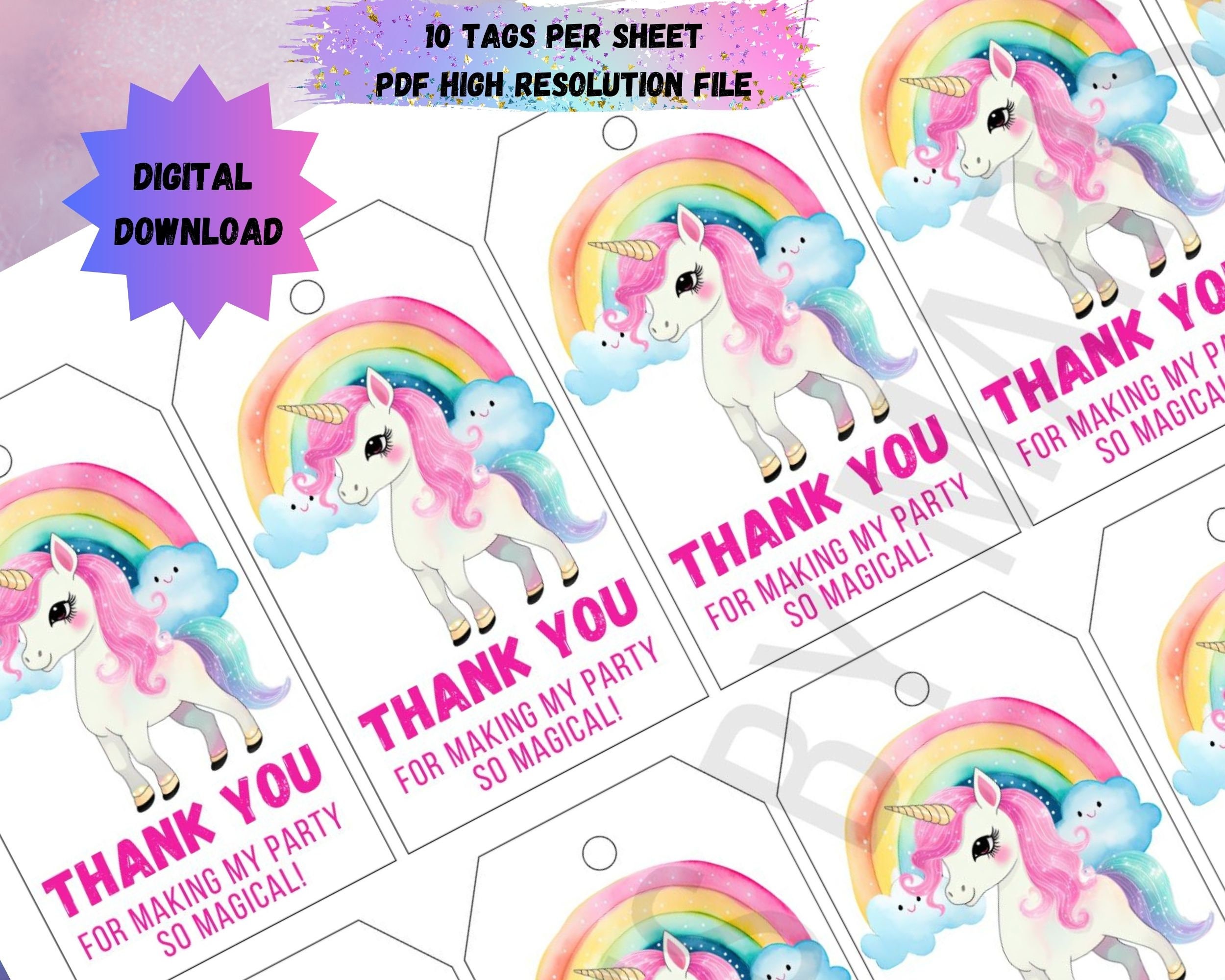 Printable Unicorn Rainbow Tags, Unicorn Party Favor Tags, Rainbow Tags ...