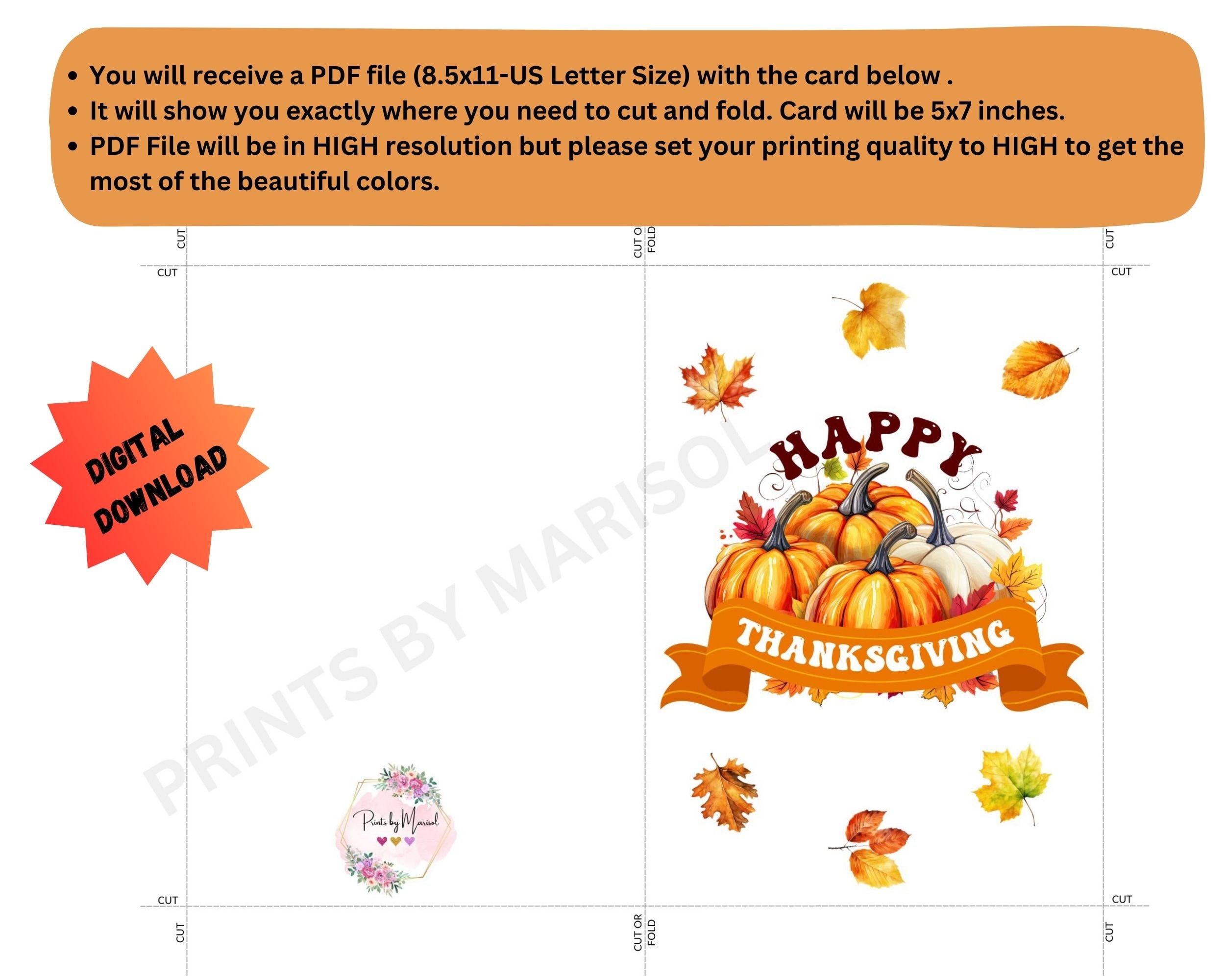 Printable Thanksgiving Card, Digital Download Card, Happy Thanksgiving ...