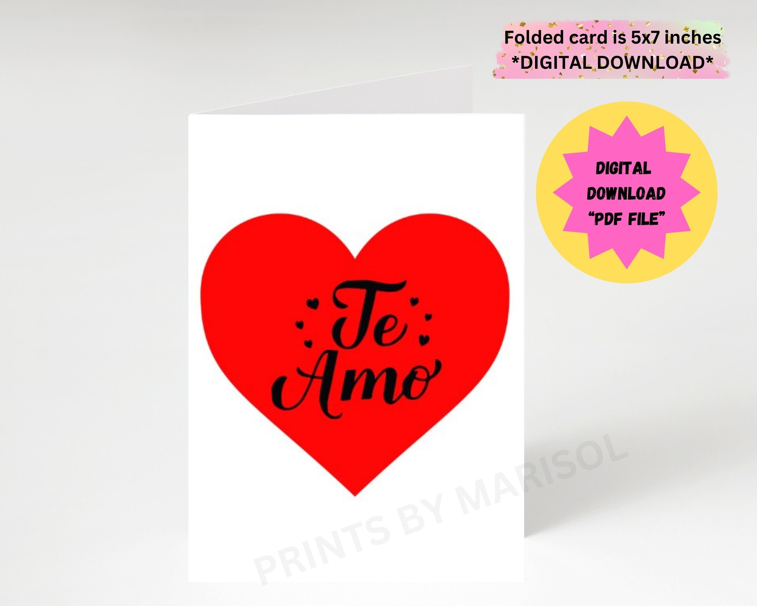 Te Amo Card, Te Amo Greeting Card, Printable File, PDF File, I Love You ...