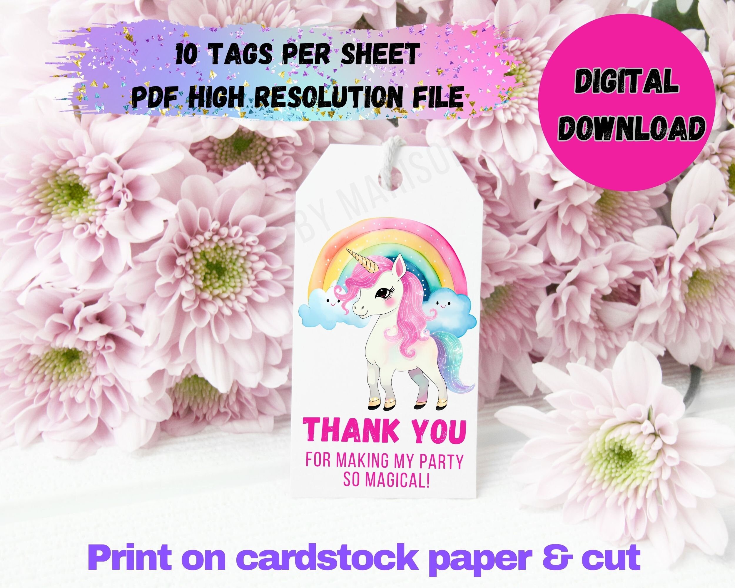 Printable Unicorn Rainbow Tags, Unicorn Party Favor Tags, Rainbow Tags ...