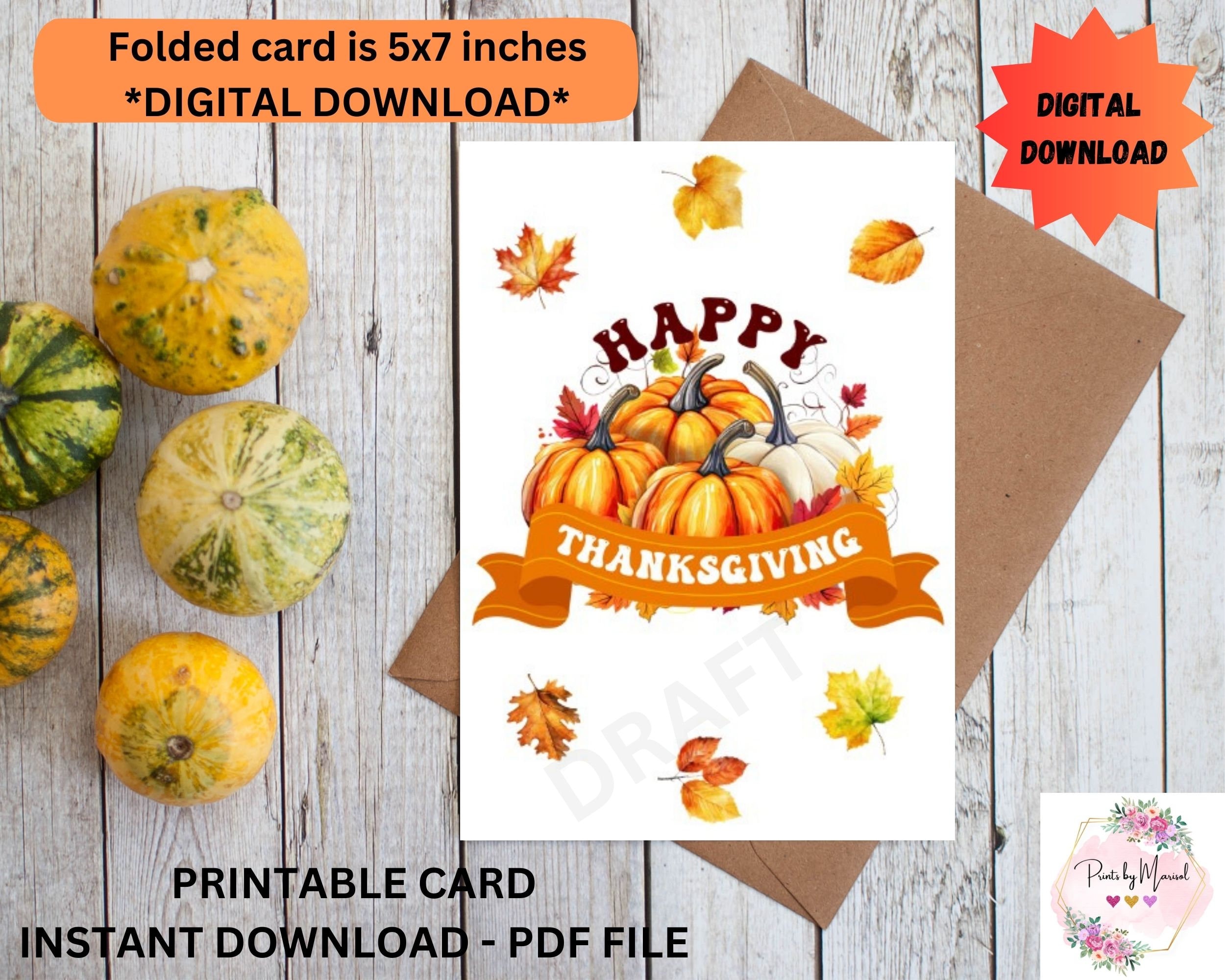 Printable Thanksgiving Card, Digital Download Card, Happy Thanksgiving ...