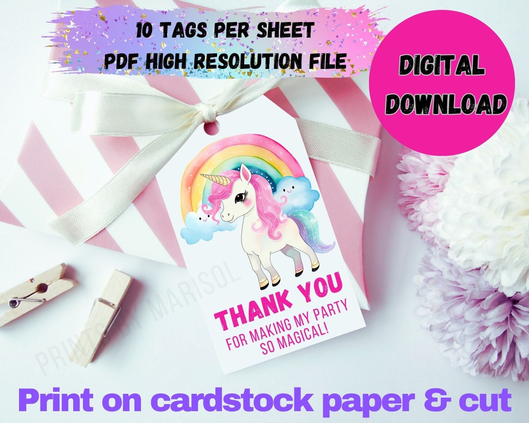 Printable Unicorn Rainbow Tags, Unicorn Party Favor Tags, Rainbow Tags ...