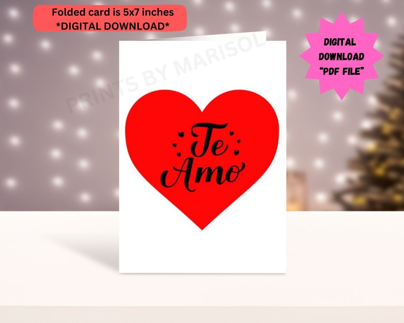 Te Amo Card, Te Amo Greeting Card, Printable File, PDF File, I Love You ...