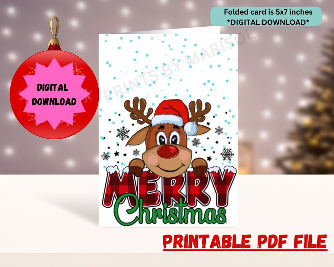Printable Reindeer Card, Christmas Card, Merry Christmas Printable ...