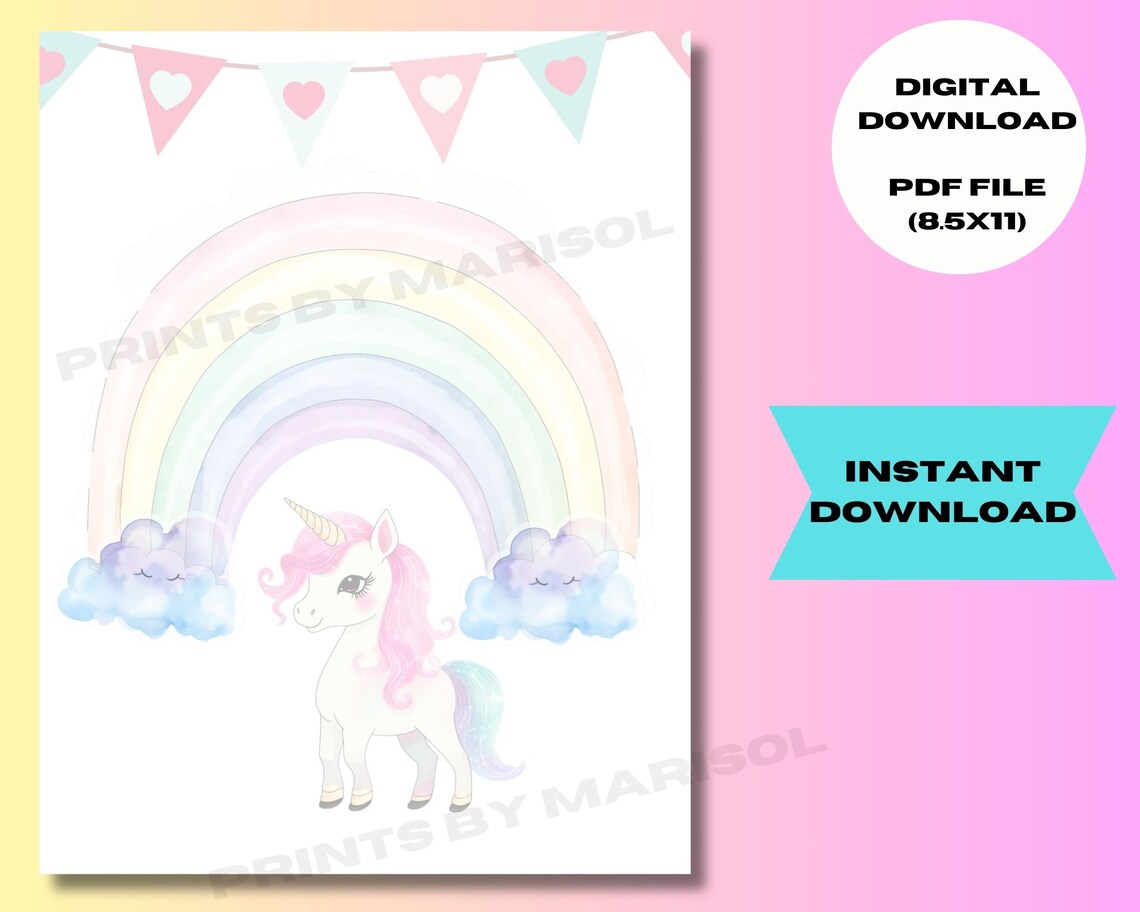 Printable Rainbow & Unicorn Stationary Paper, Digital Stationary ...