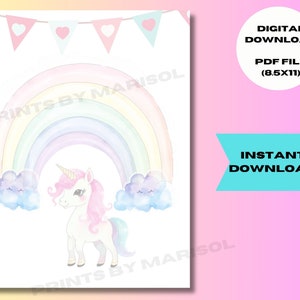 Printable Rainbow & Unicorn Stationary Paper, Digital Stationary ...