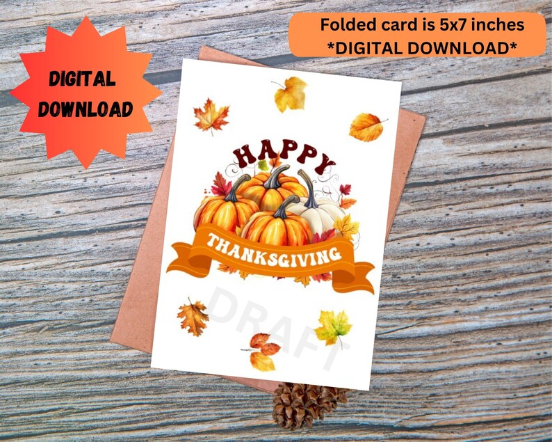 Printable Thanksgiving Card, Digital Download Card, Happy Thanksgiving ...