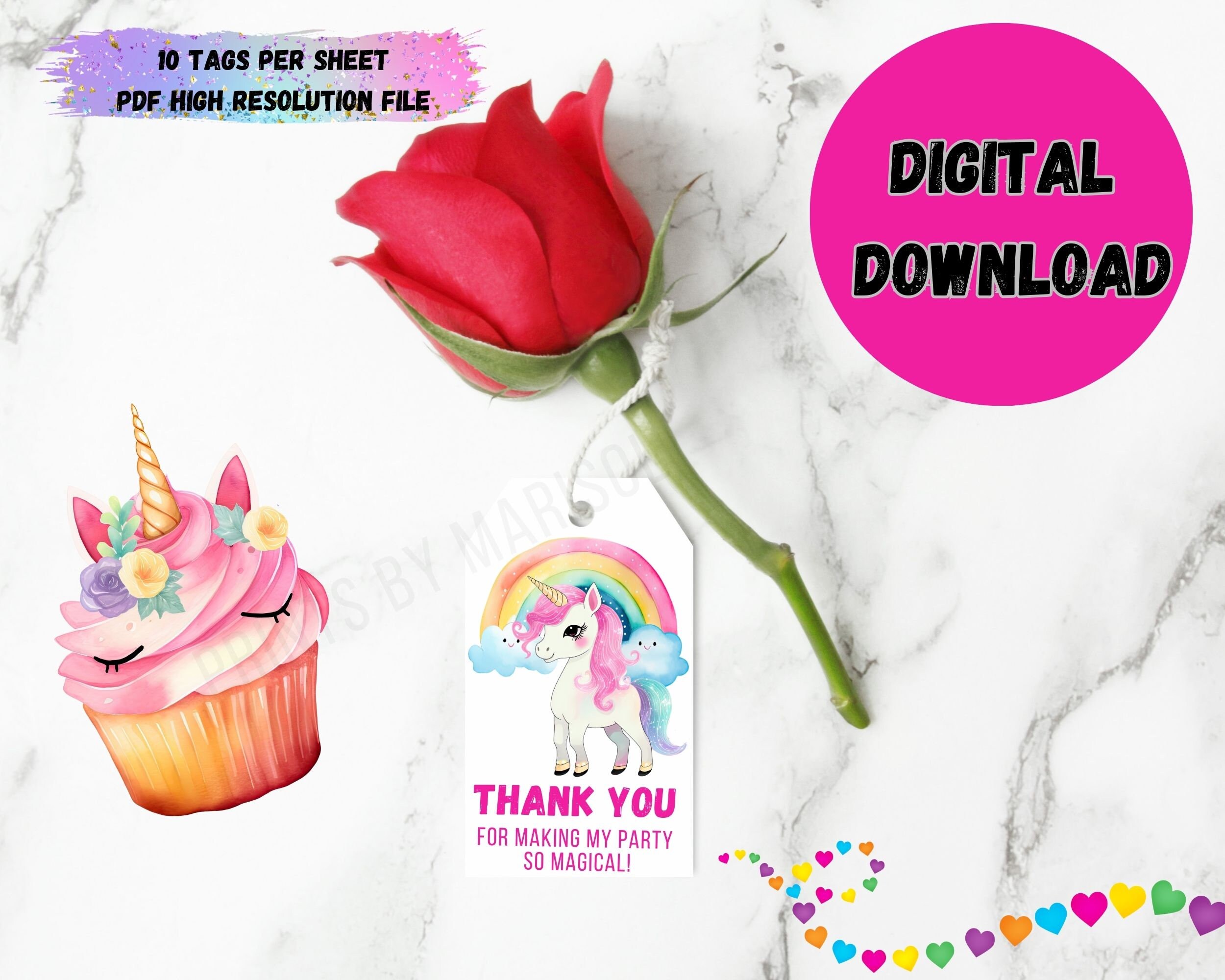 Printable Unicorn Rainbow Tags, Unicorn Party Favor Tags, Rainbow Tags ...