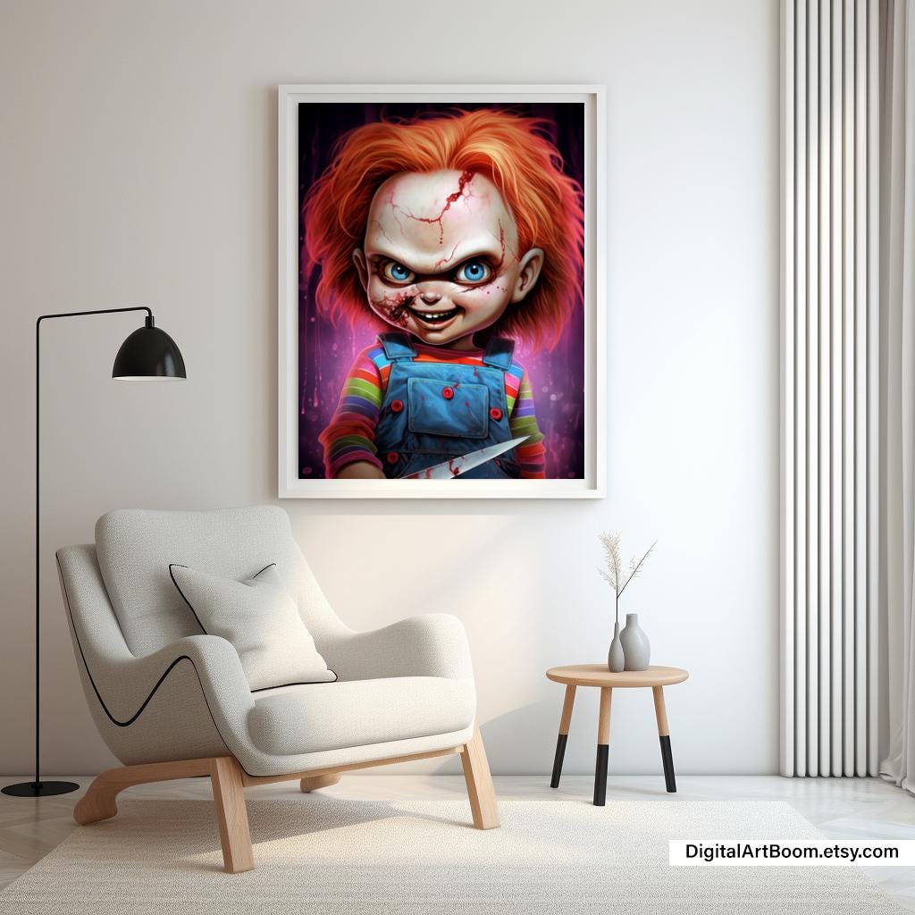 Chucky With Knife Art, Horror Movie, Boy With Red Hair, Instant ...