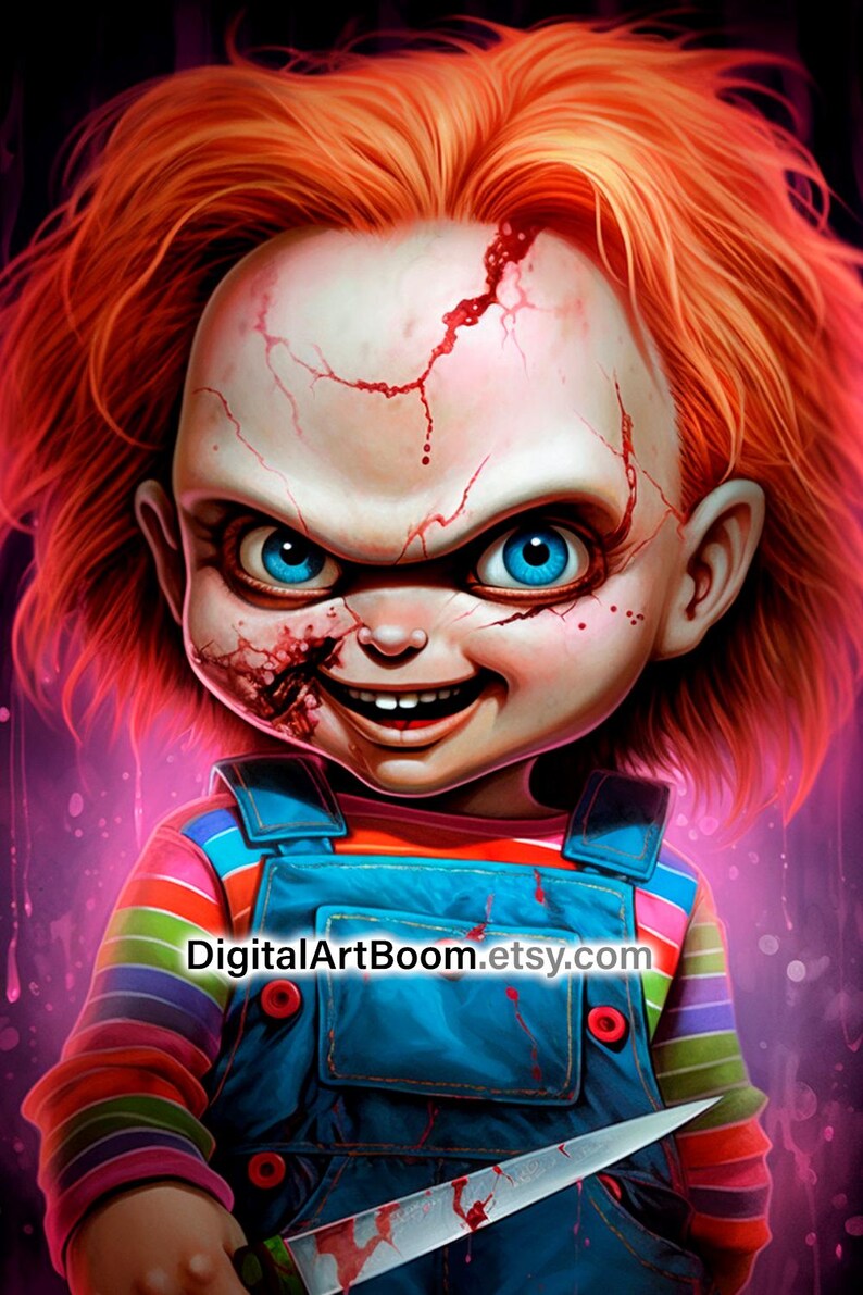 Chucky With Knife Art, Horror Movie, Boy With Red Hair, Instant ...