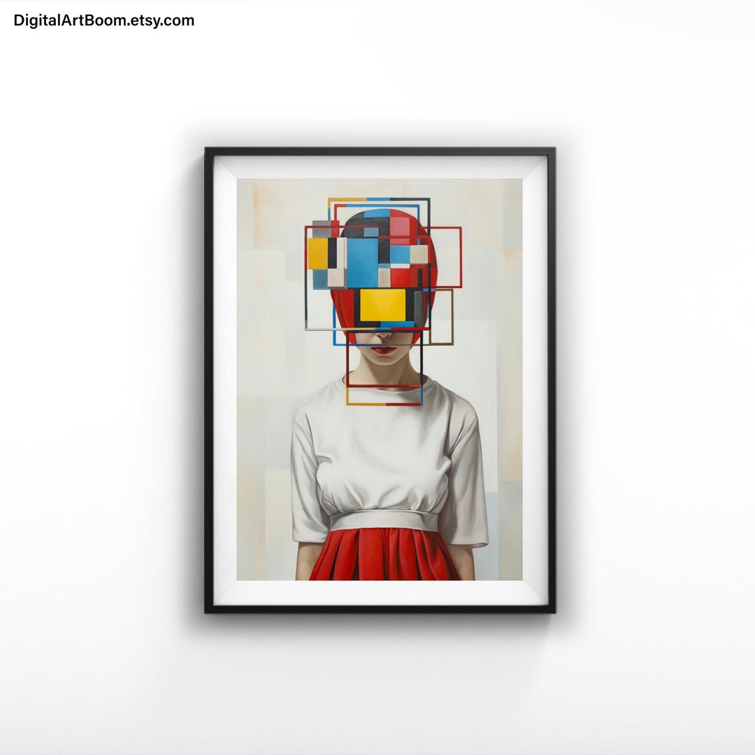 Mondrian Surreal Girl Face Portrait Inspiration Art, Illustration ...