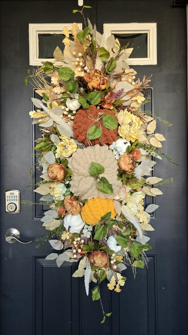 Fall Pumpkin Centerpiece or Door Swag – Rustic Harvest Décor With ...
