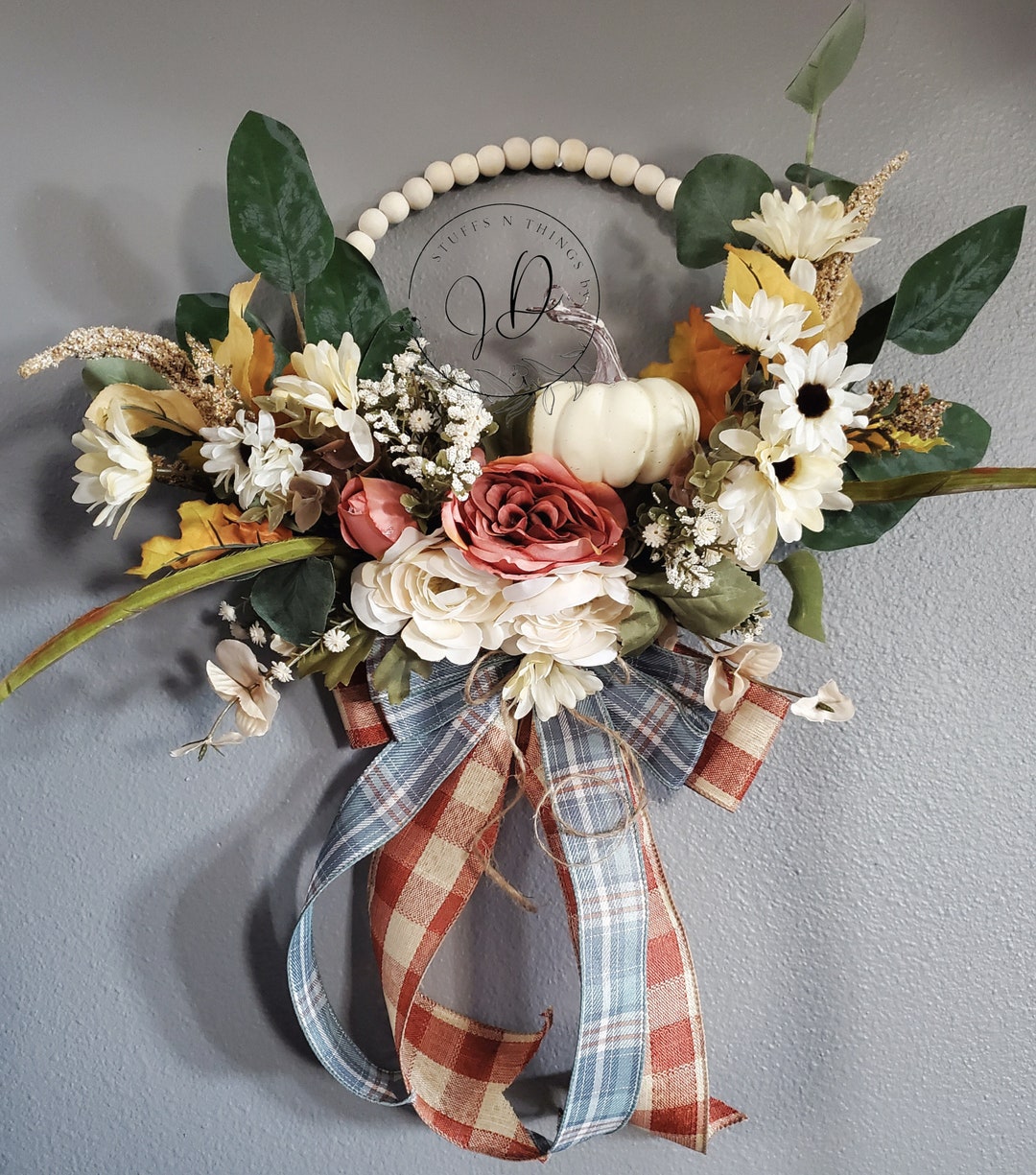 Fall Wood Bead Wreath, Fall Wreath, Bead Wreath, Fall Hangers, Wall ...