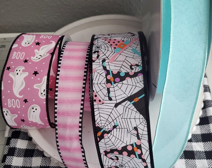 Halloween Ribbon Bundle Witch Hat, Boo Ghost, Pink Aqua Pastel Ribbons ...