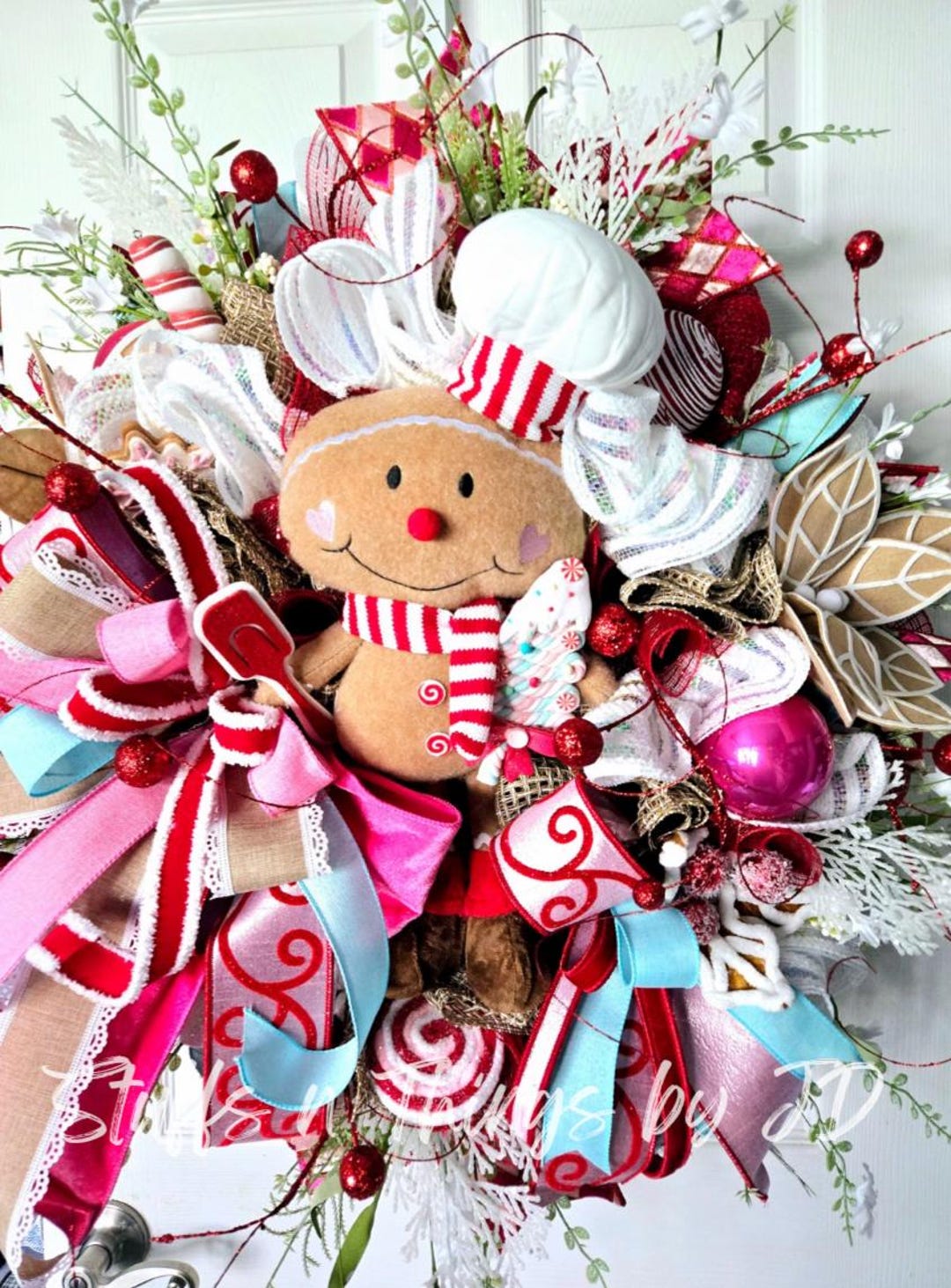 Gingerbread Candy Land Wreath, Candy Theme Holiday Wreath, Whimsical ...