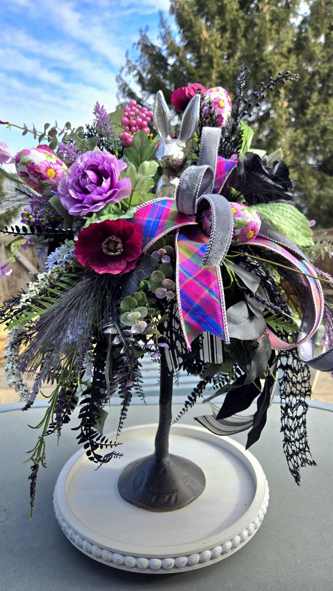 Gothic Easter Bunny Candlestick: Dark Floral Centerpiece - Etsy