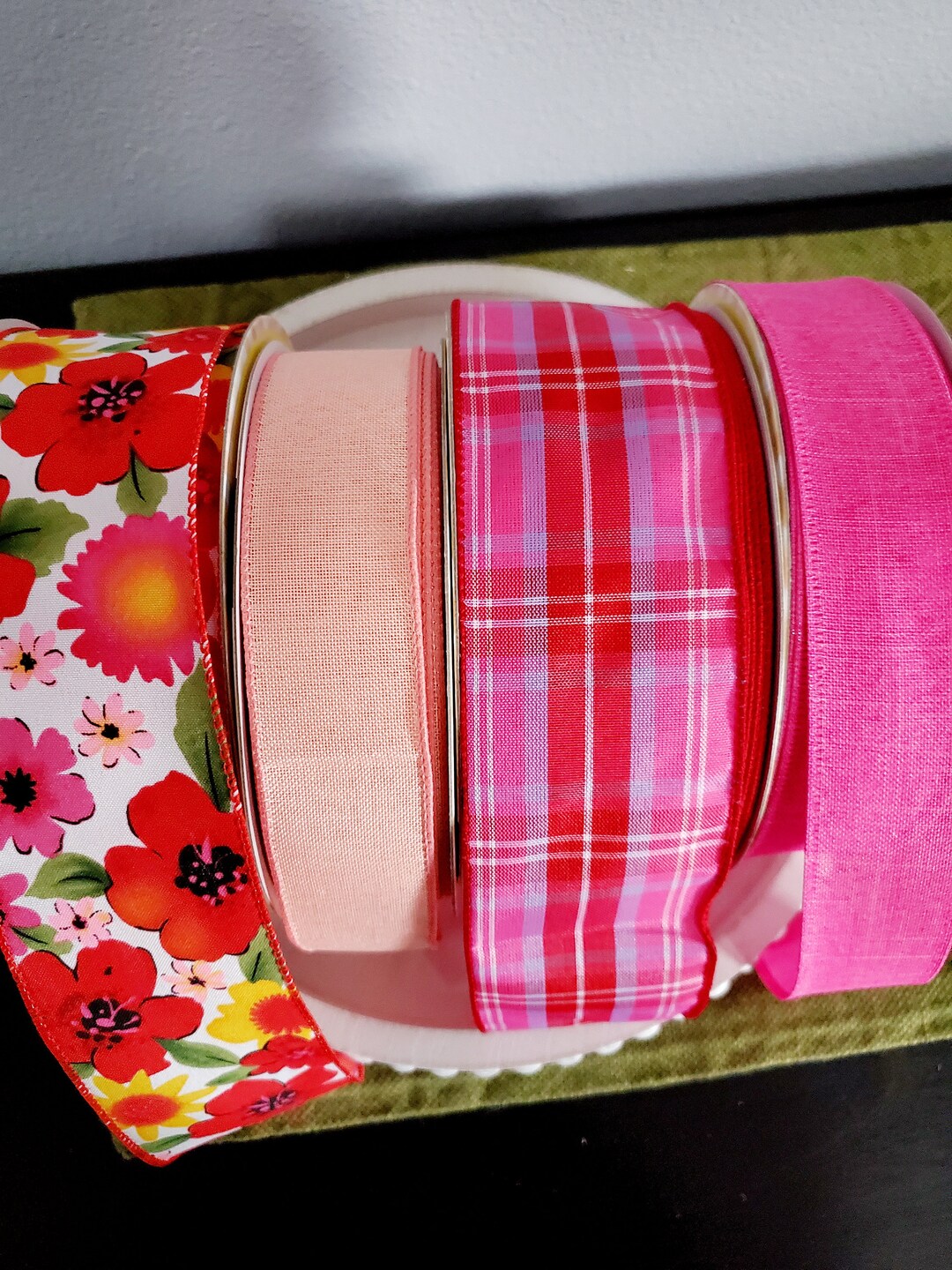 Spring Summer Wired Ribbon Bundle: Floral Plaid Canvas Ribbon Set - Etsy