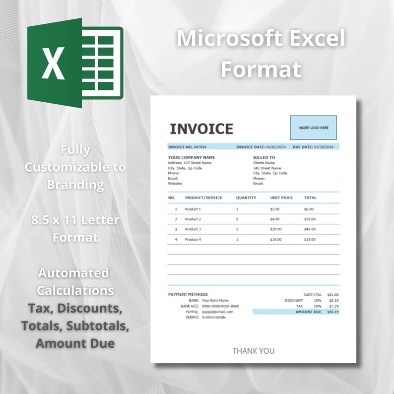 Professional Invoice Template | Automated Excel & Customizable Word ...