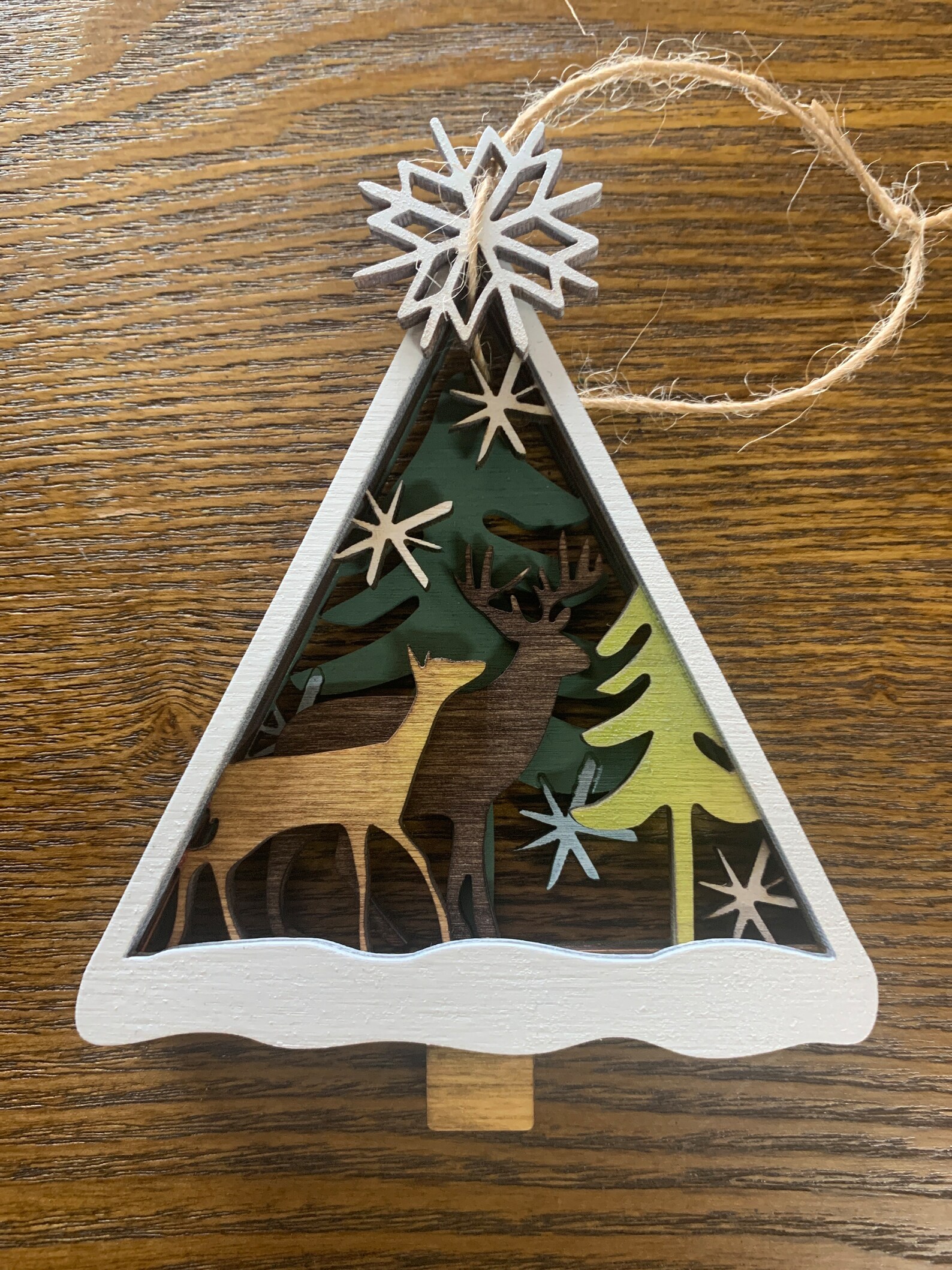 Wood Tree Christmas 3D Layered Ornament Cardinal Deer Bigfoot Wolf ...