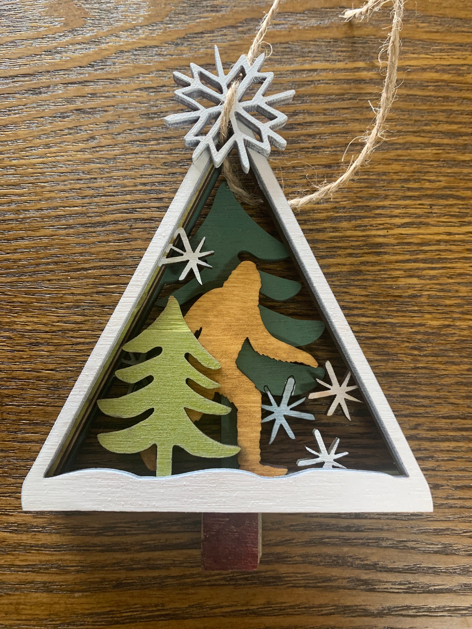 Wood Tree Christmas 3D Layered Ornament Cardinal Deer Bigfoot Wolf ...