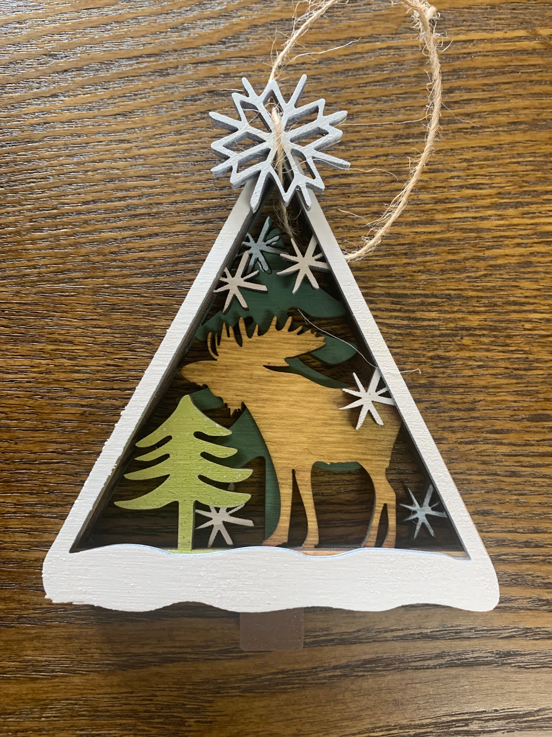 Wood Tree Christmas 3D Layered Ornament Cardinal Deer Bigfoot Wolf ...