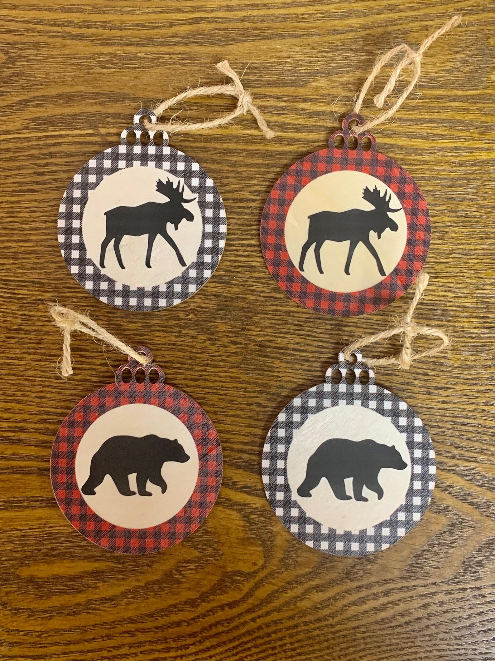 Moose Ornaments Bear Ornament Wood Buffalo Plaid Ornaments Red Black ...