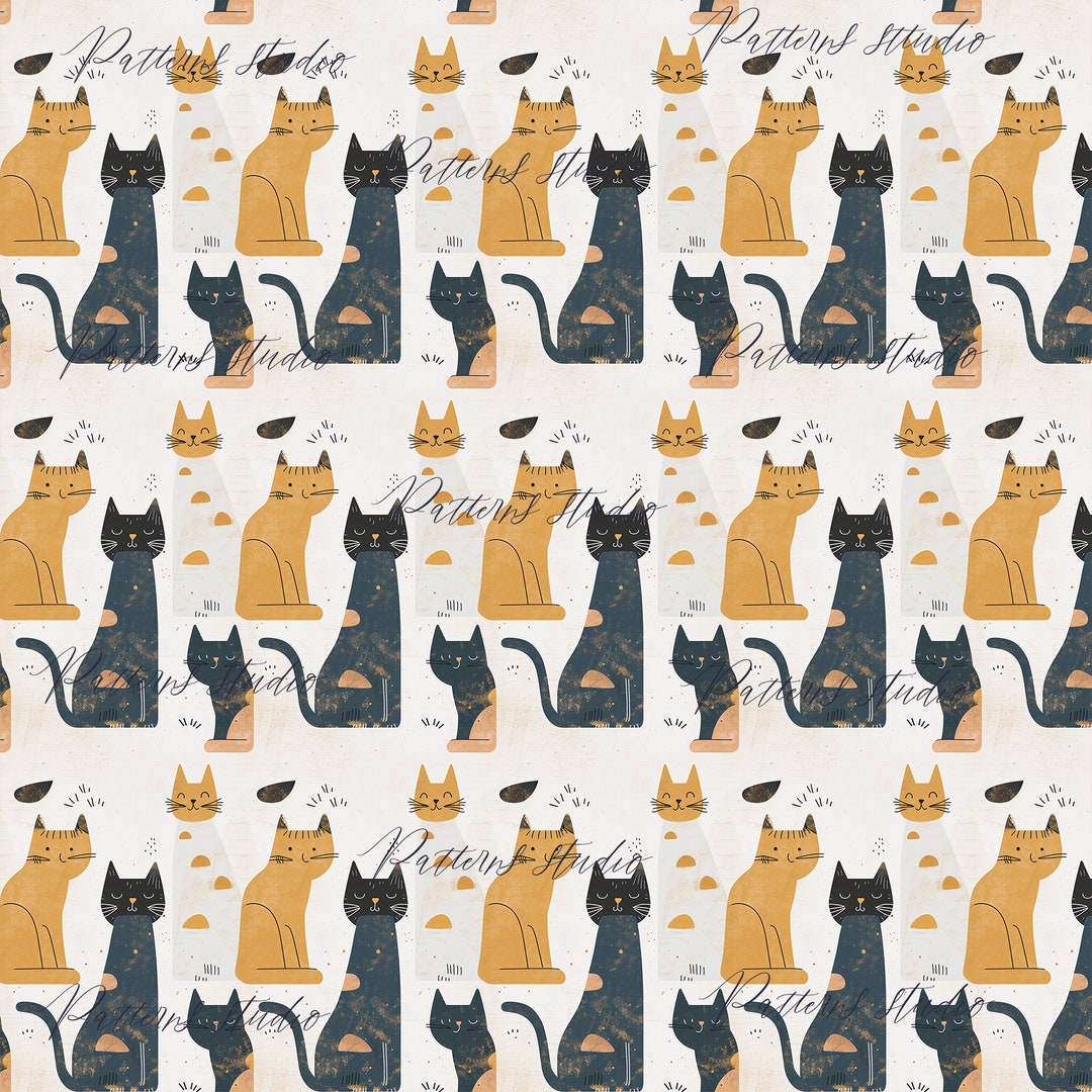 Cat Seamless Pattern Pastel Cats Digital Paper Repeat Digital Patterns ...