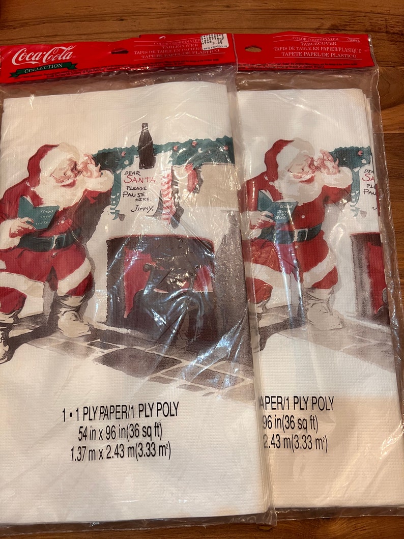 Vintage 1993 New Coca Cola Christmas Paper Table Cover Santa Claus Set ...