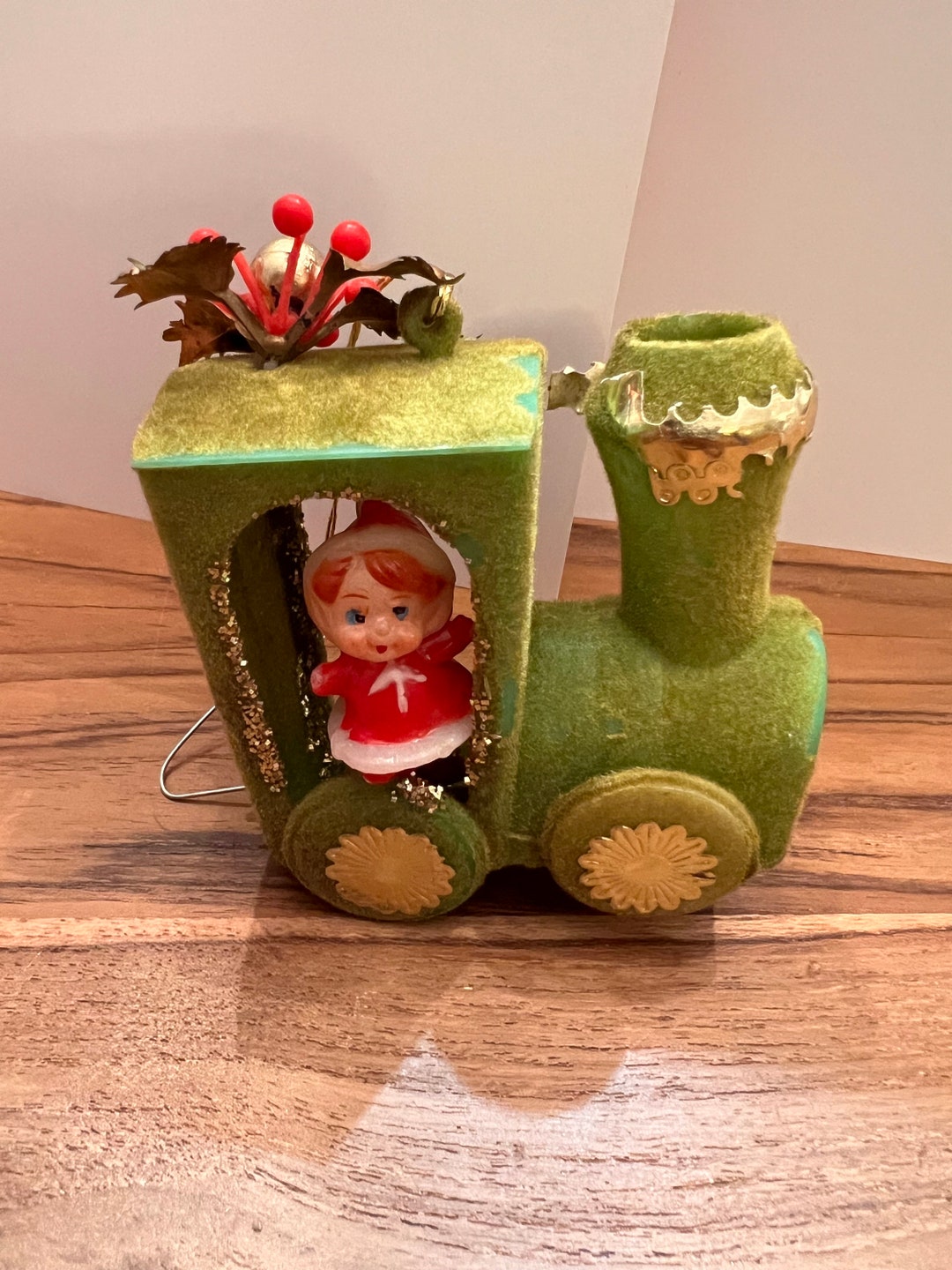 Vintage Flocked Train With Elf - Etsy