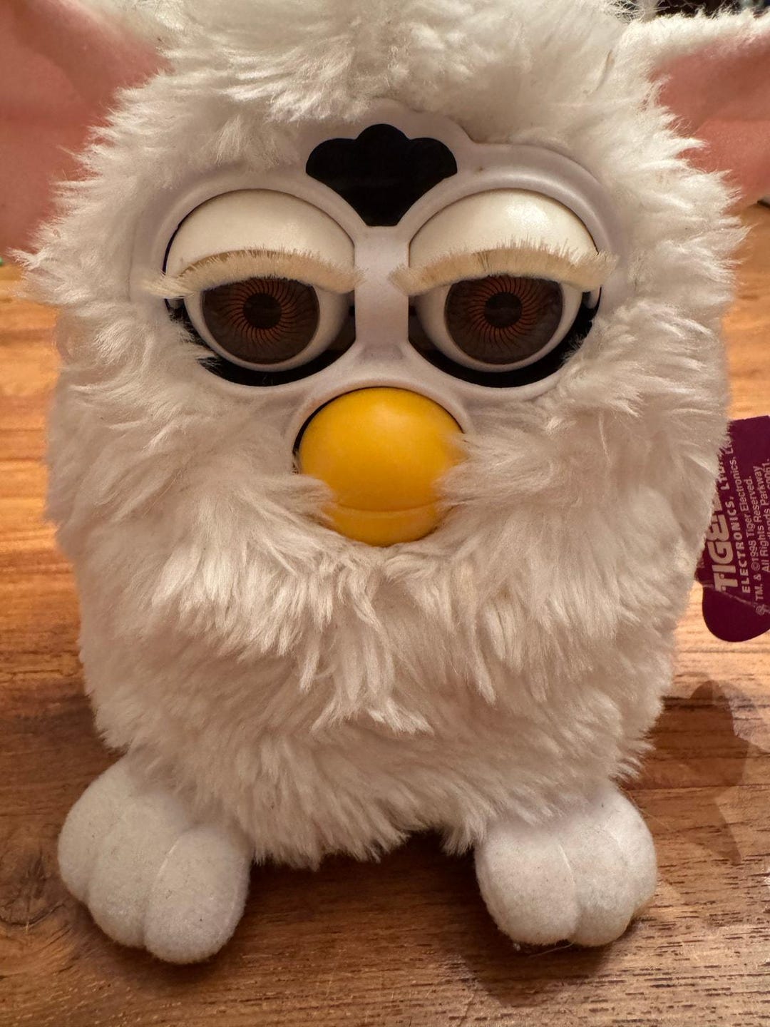 Vintage 1998 Origin White FURBY With Grey/blue Eyes Pink Ears Model 70 ...