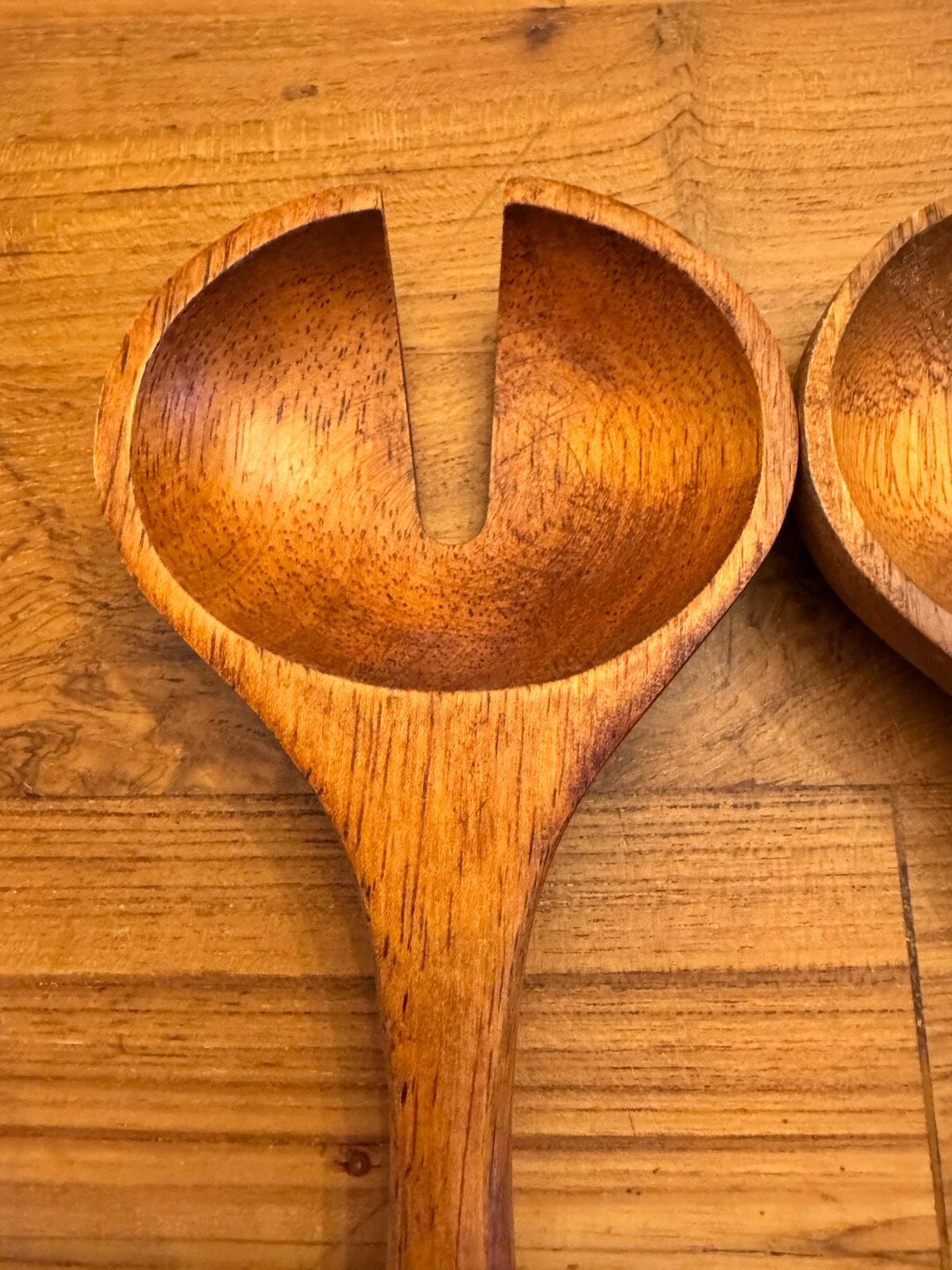 Vintage Wooden Salad Server Tong Toss Utensil Spoon Fork Cooking Tool ...