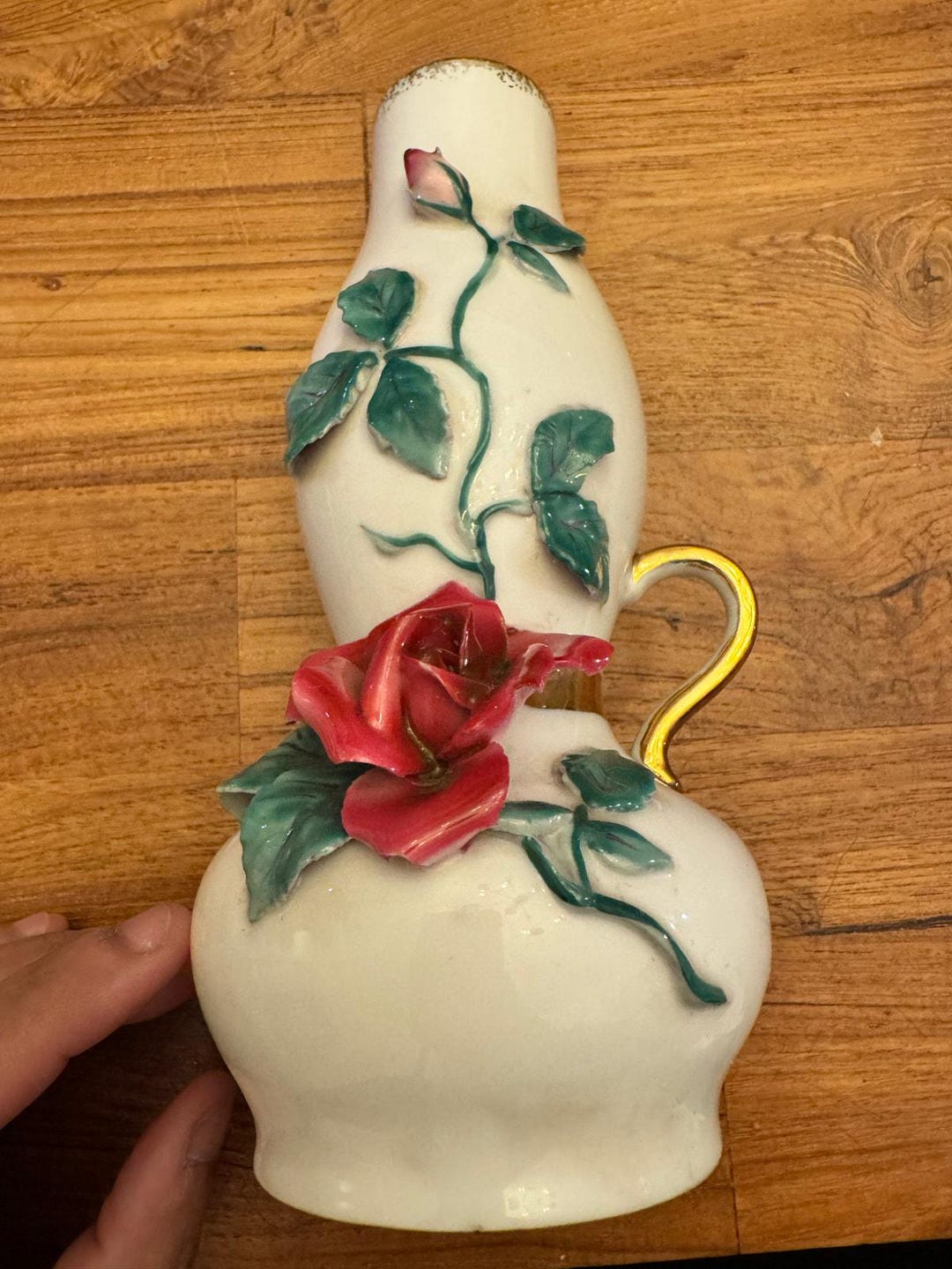 Vintage Lefton China Oil Lamp Shaped Vase With Roses & Gold Trim 8 ...