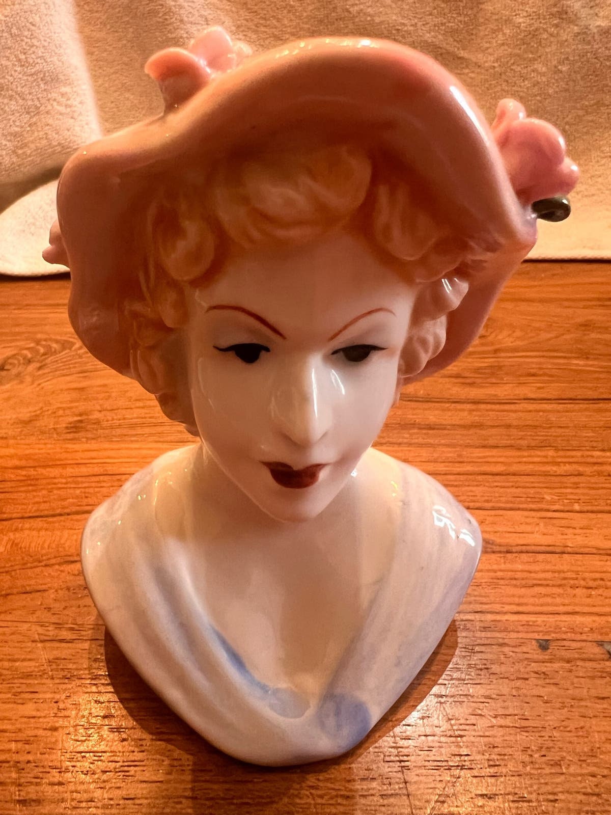 Vintage Lady Head Bust Vase Pink Hat With Flowers Blue Dress 5 1/2 ...
