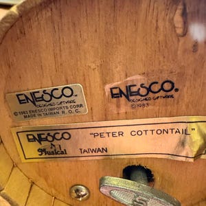 Rare Vintage Wooden Enesco Musical Basket With Rabbits and Flowers ...