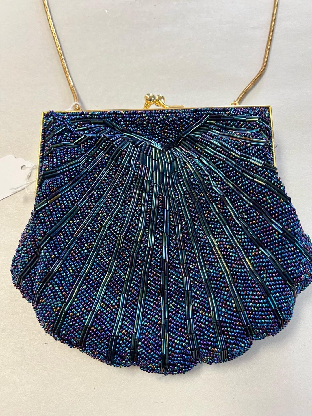 Vintage Carolyne Barton Night Navy Beaded Scallop Shell Clam Closure ...