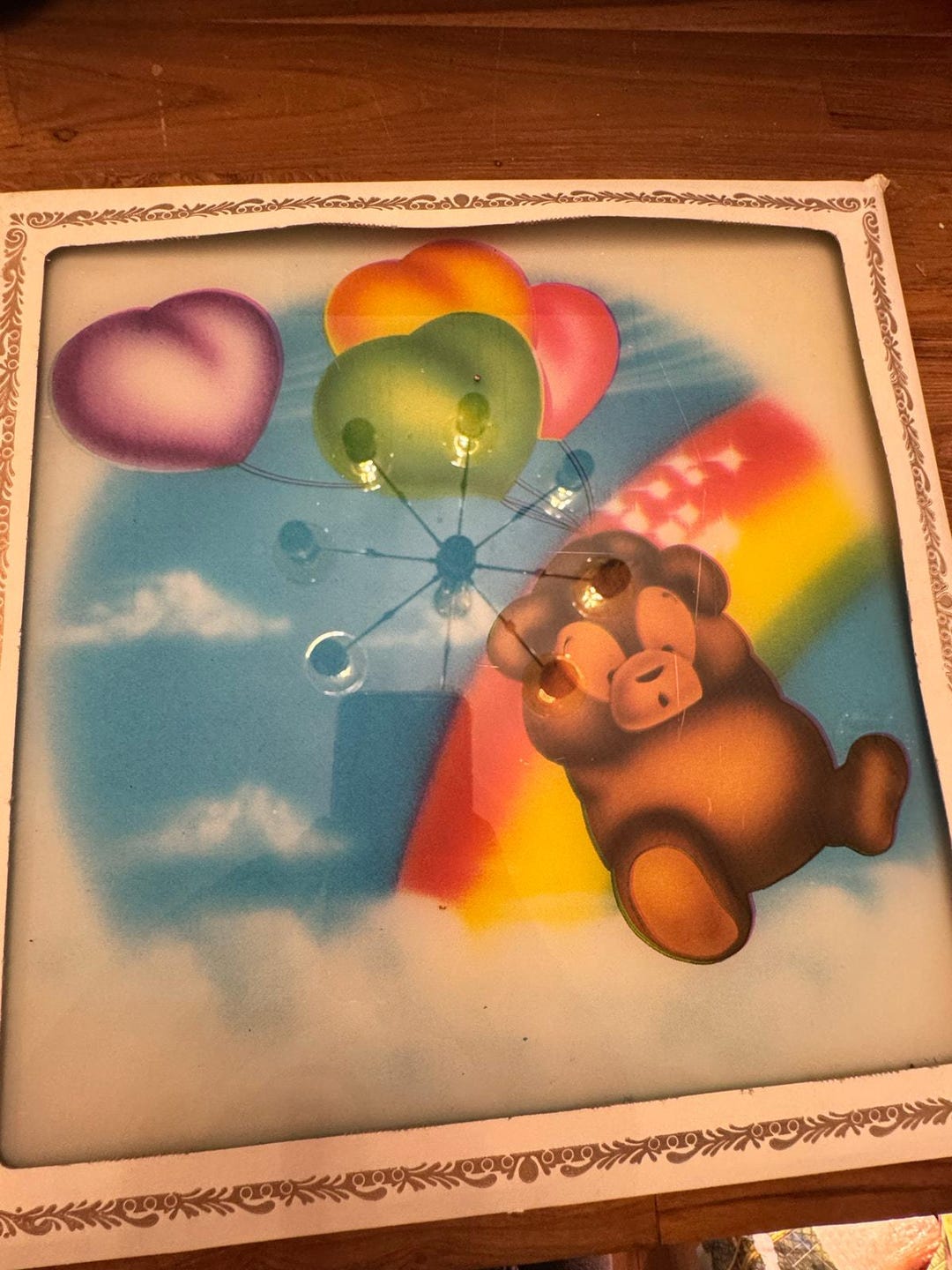 Large Carnival Glass Teddy Bear With Balloons and Rainbow - Etsy