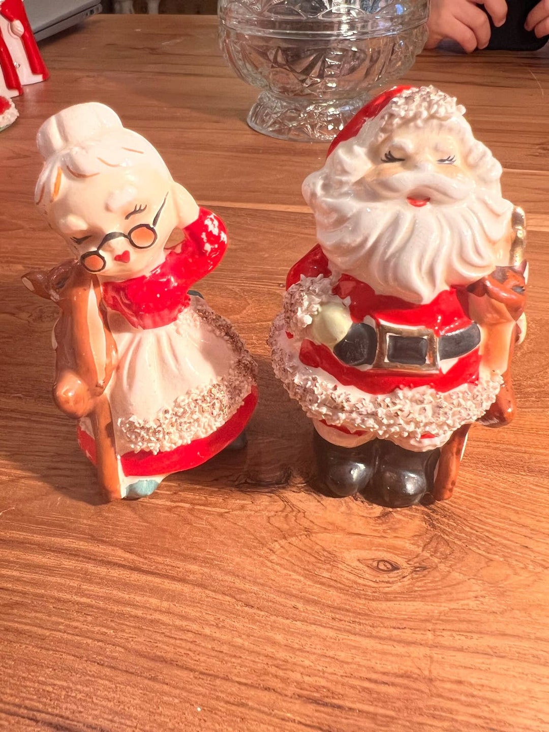Vintage Enesco Santa and Mrs Claus Hugging Reindeer Salt and - Etsy