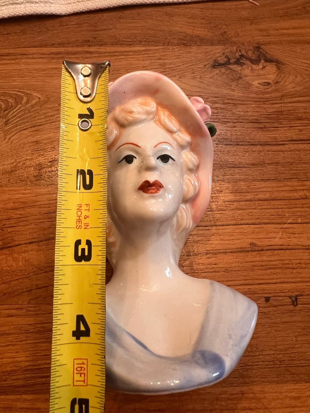 Vintage Lady Head Bust Vase Pink Hat With Flowers Blue Dress 5 1/2 ...
