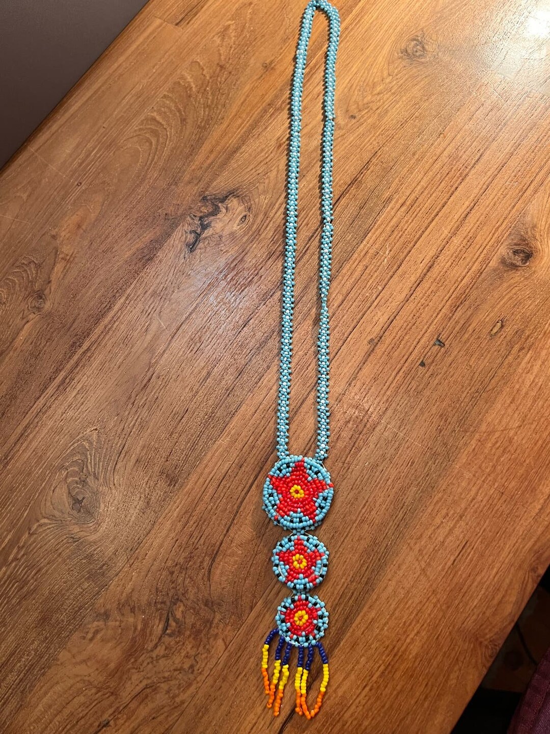 Vintage Native American Bead Necklace Blue Red - Etsy