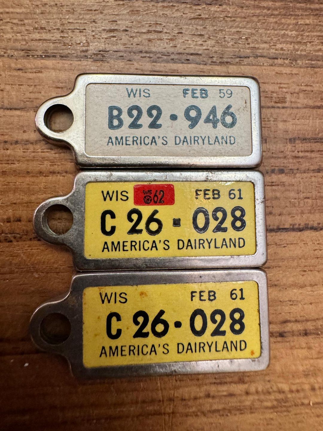 Lot of 3 1960's WISCONSIN DAV Tags Keychain License Plate Vintage ...