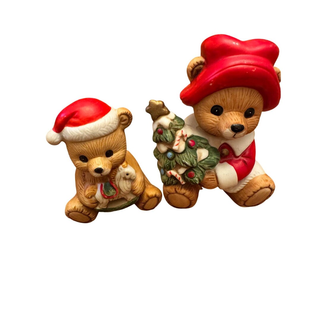 Set of 2 Homco Christmas Bear Figurines - Etsy