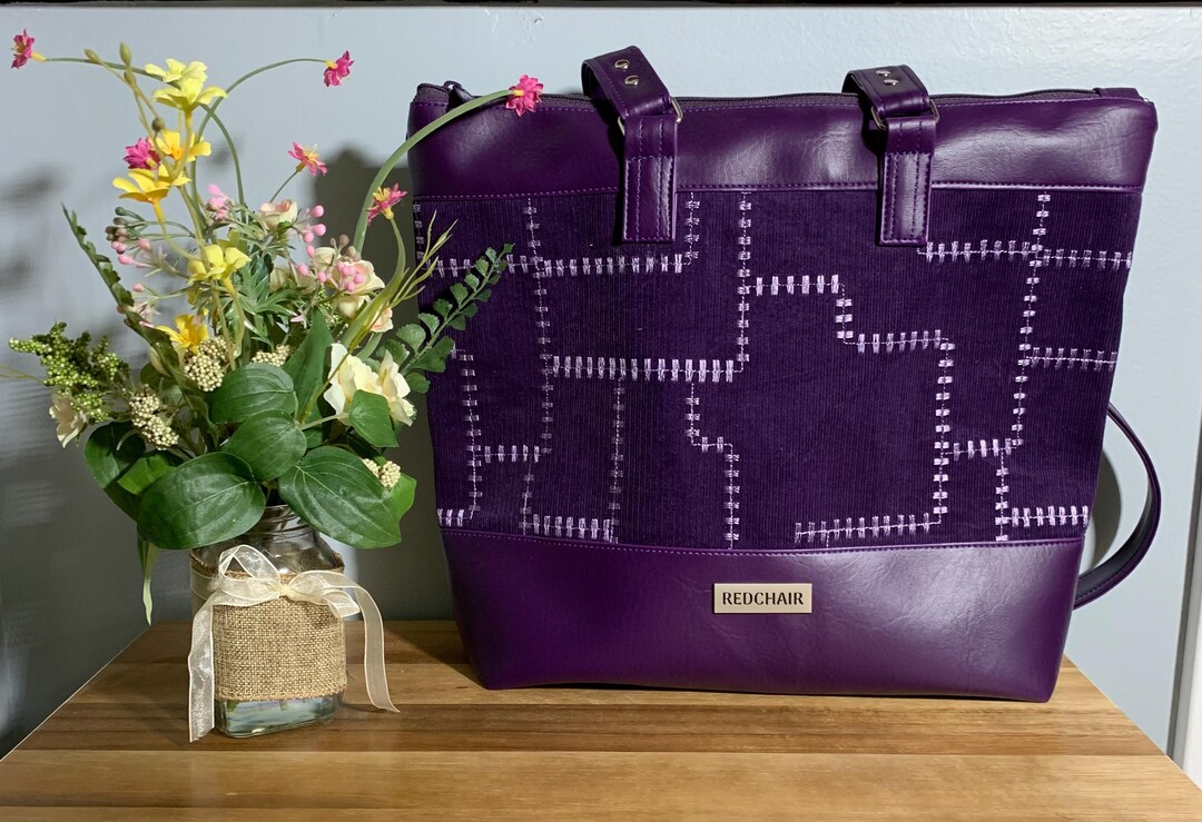 Tote Bag Deep Purple With Purple Corduroy - Etsy