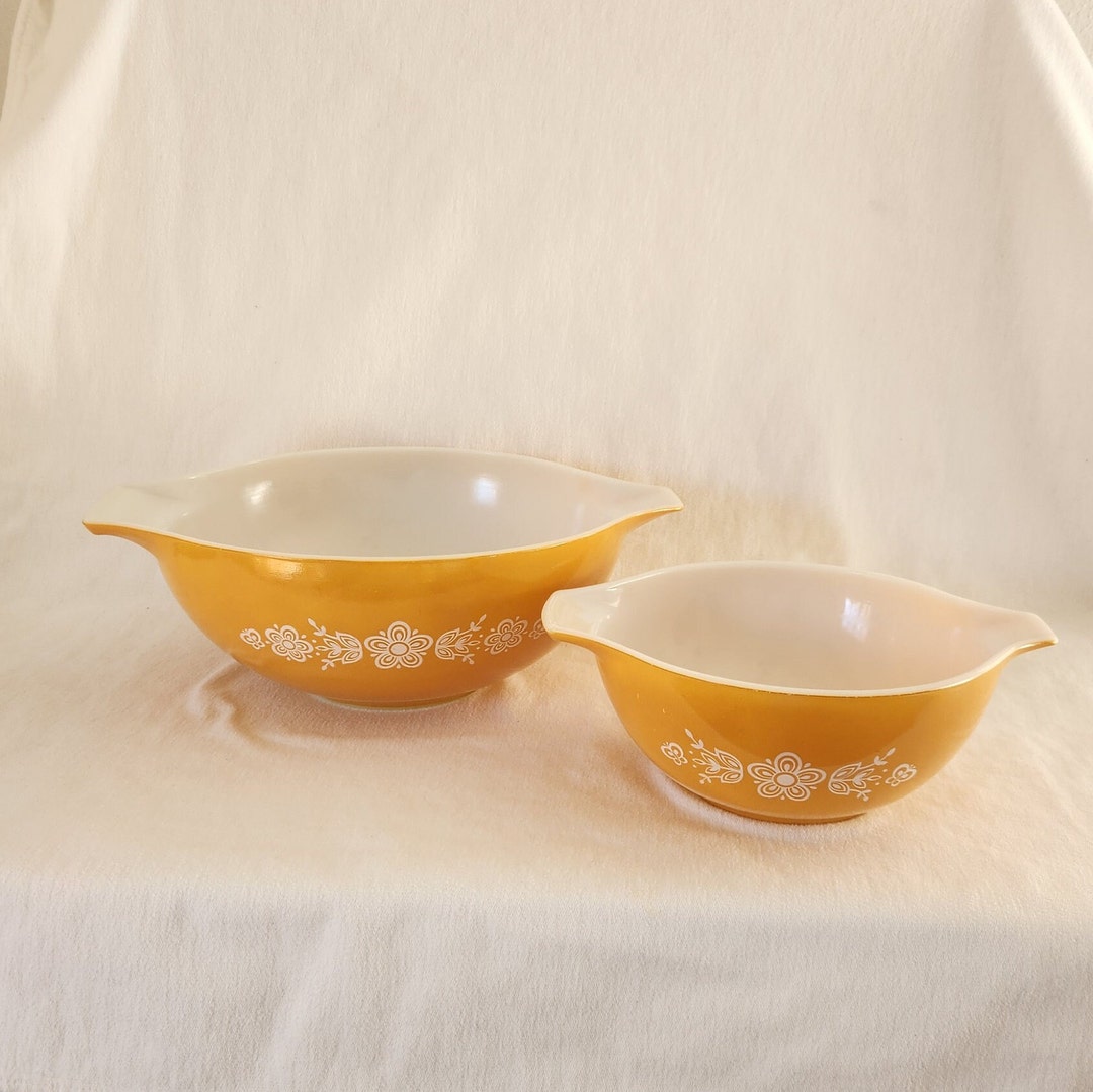 2 Pc Vintage Golden Butterfly PYREX Cinderella Bowl Set Sold - Etsy