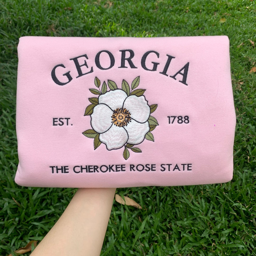 Embroidered Georgia Cherokee Rose Sweatshirt | Custom US State Flowers ...
