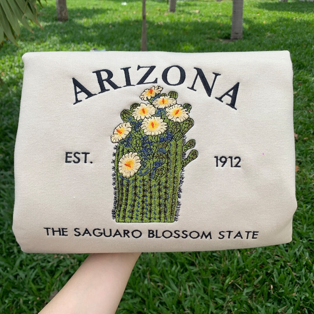 Embroidered Arizona Saguaro Blossom Sweatshirt | Custom US State ...