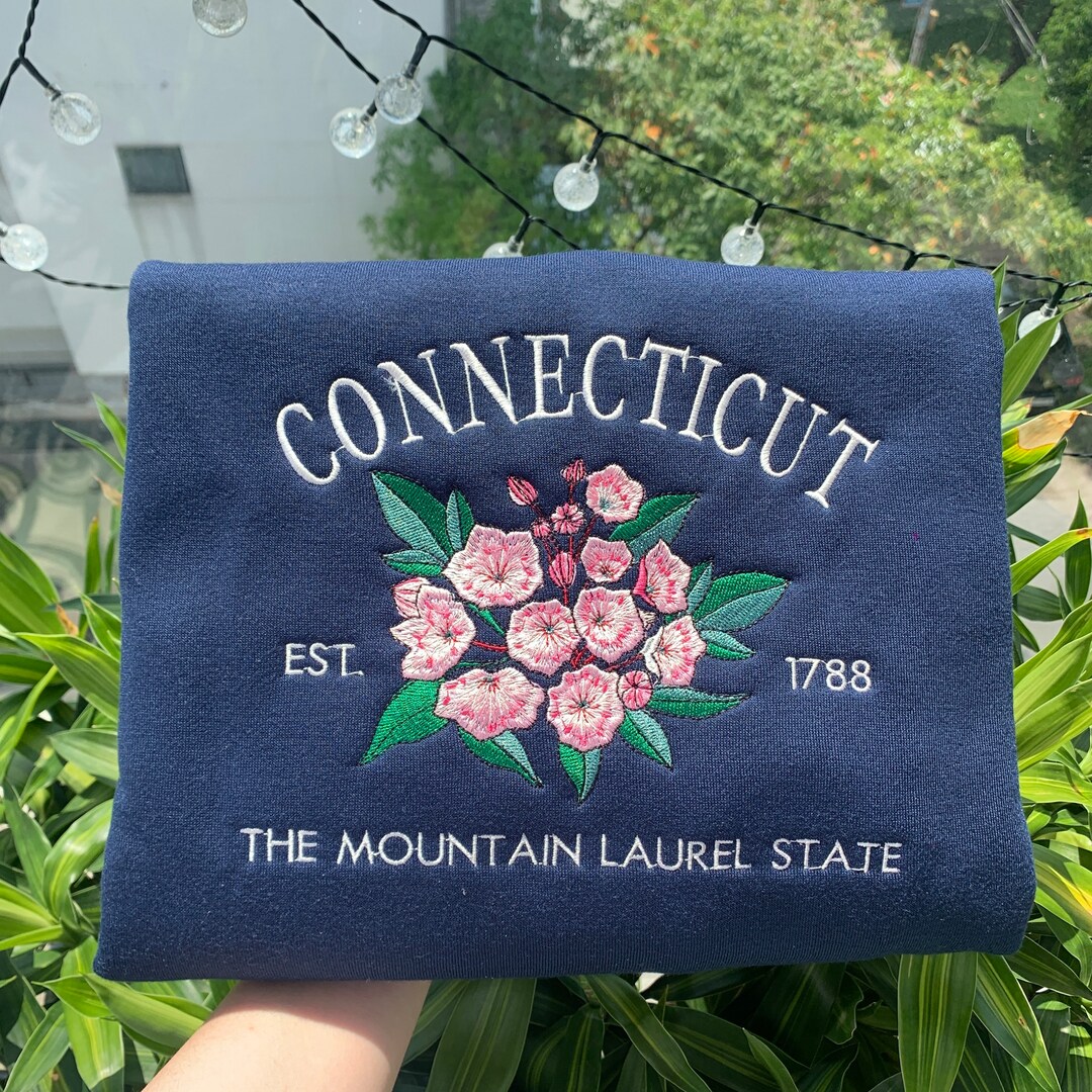 Embroidered Connecticut Mountain Laurel State Sweatshirt | Custom US ...