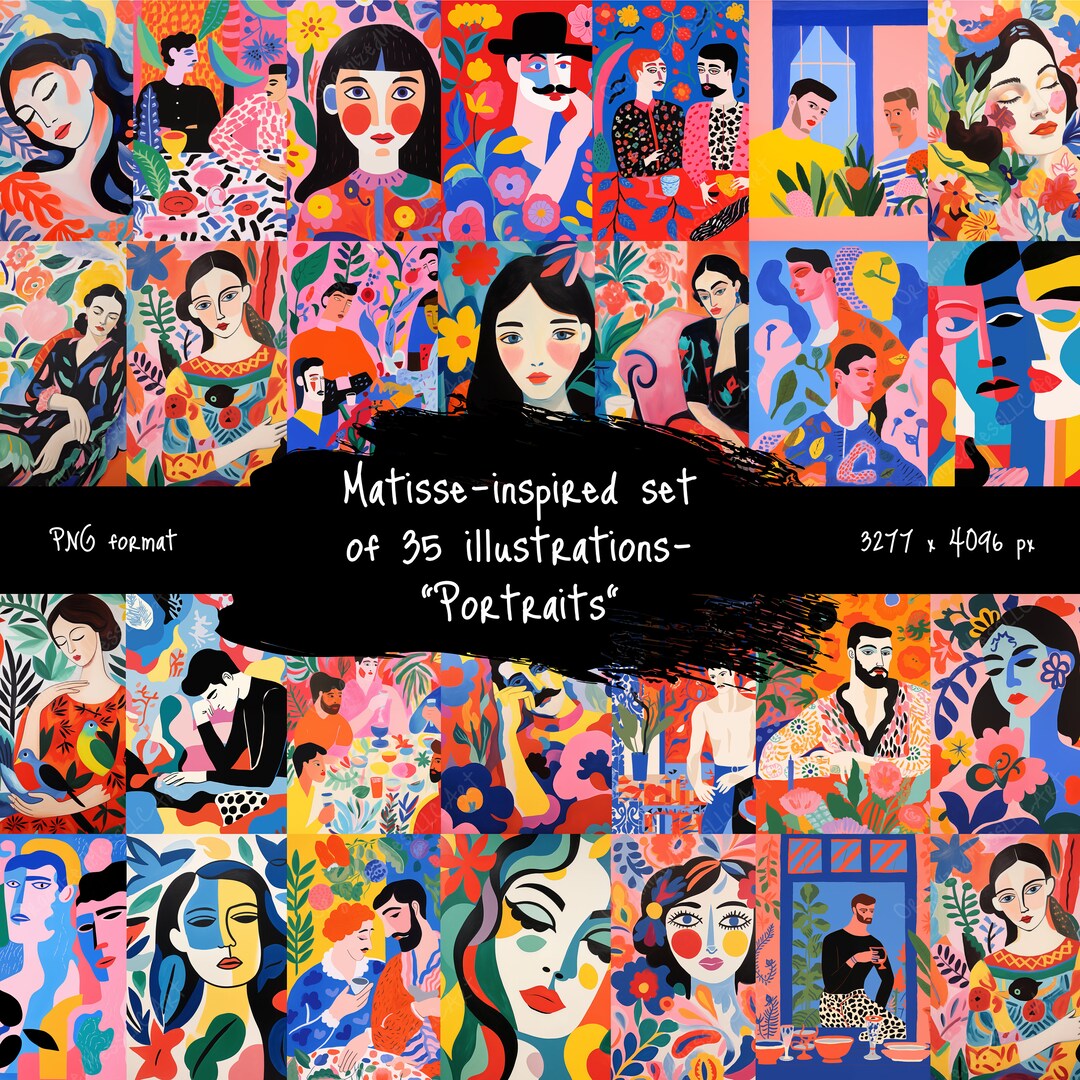 Matisse-inspired Gallery Wall Set of 35 Illustrations portraits ...