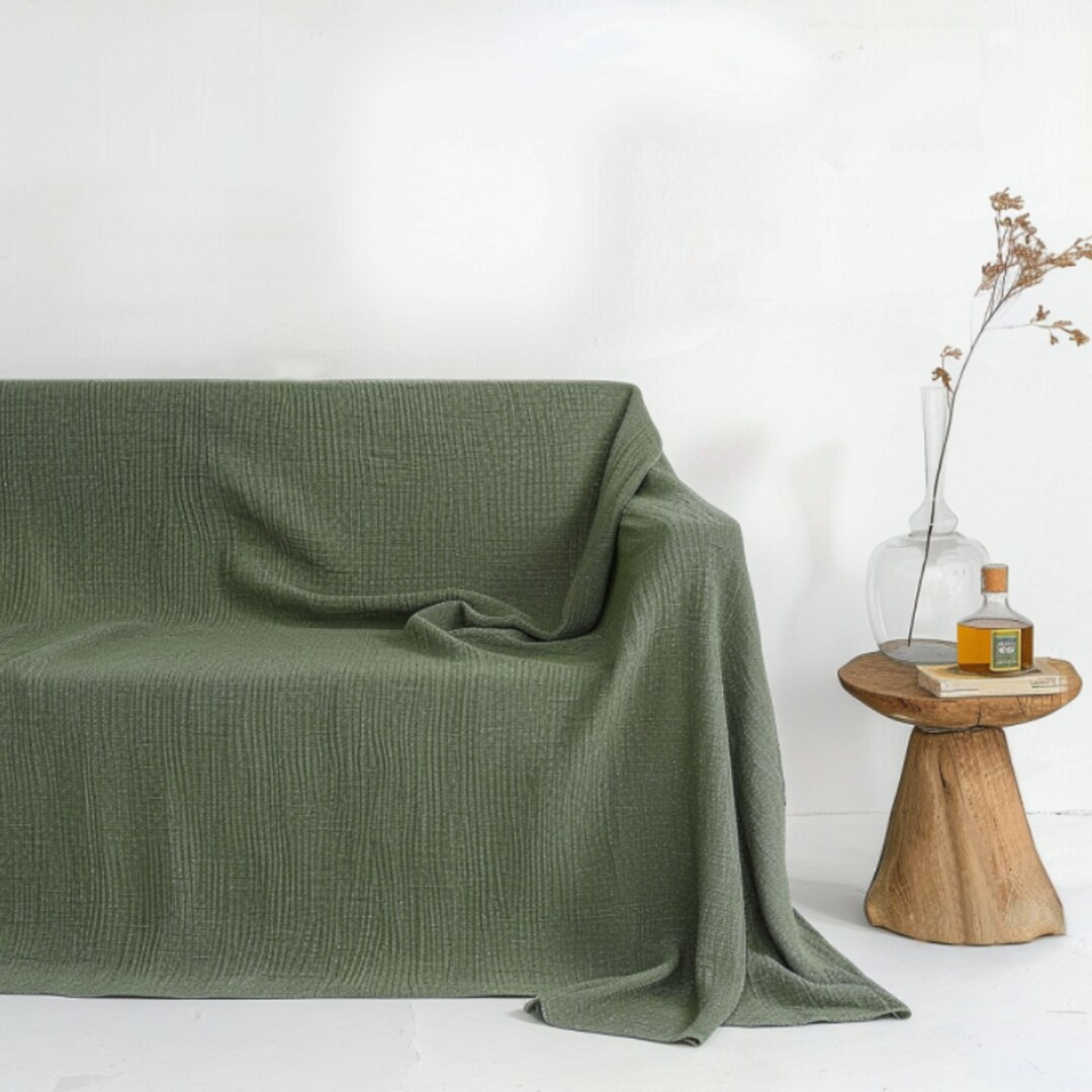 Eco Friendly Light Green Linen Sofa Cover/handmade/minimalist, Durable ...