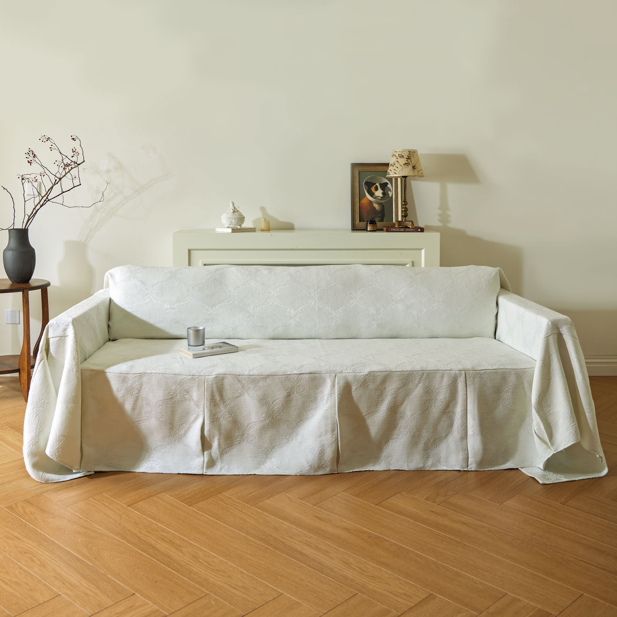 Ivory Elegant French Style Sofa Cover Luxurious Neutral Couch Slipcover ...