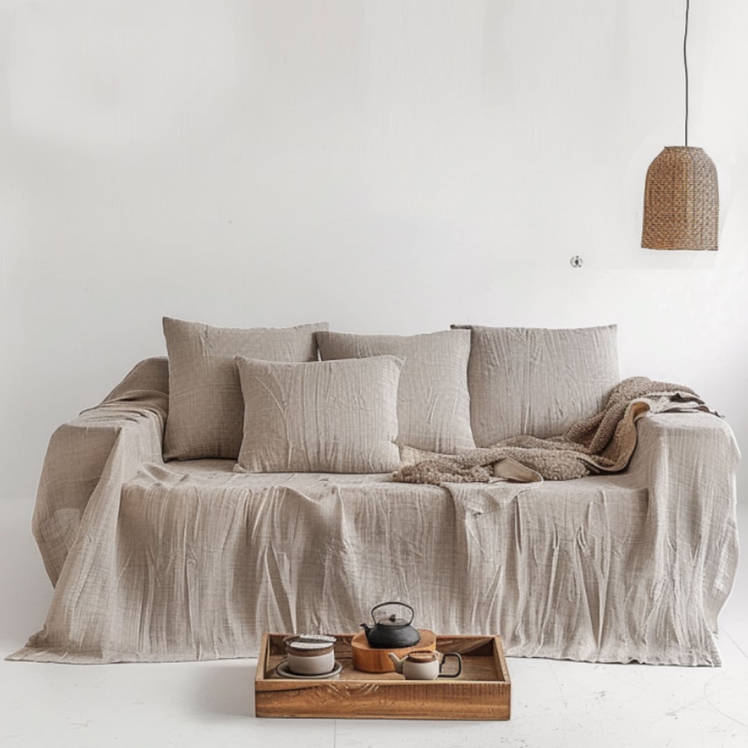 Linen Sofa Cover, Couch Slipcover, Custom Size Sofa Cover, 18 Color ...